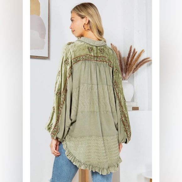 Young Threads | Tops | Stonewashed Olive Rayon Bat Sleeve Shirt Collar ...